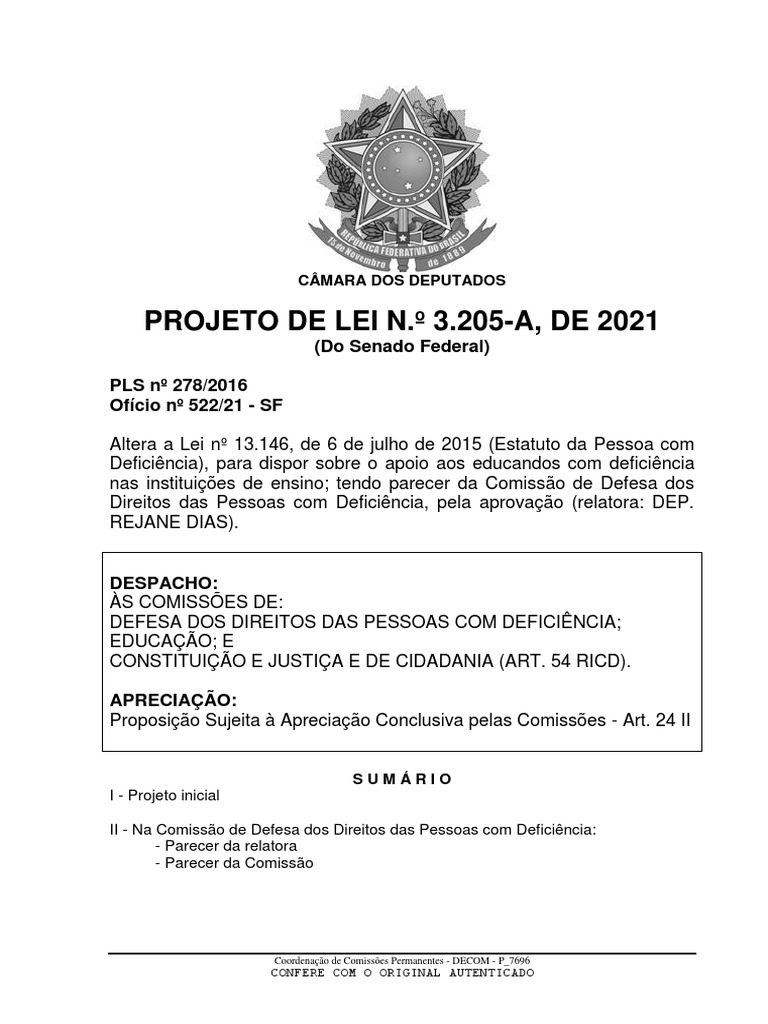 PROJETO DE LEI N.º 3.205-A, DE 2021: (Do Senado Federal) PLS Nº 278/ ...