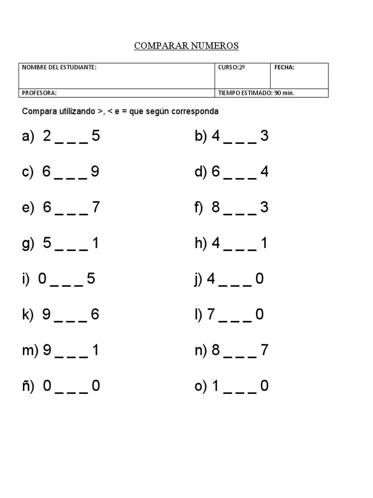 Guía Comparar Numeros | PDF