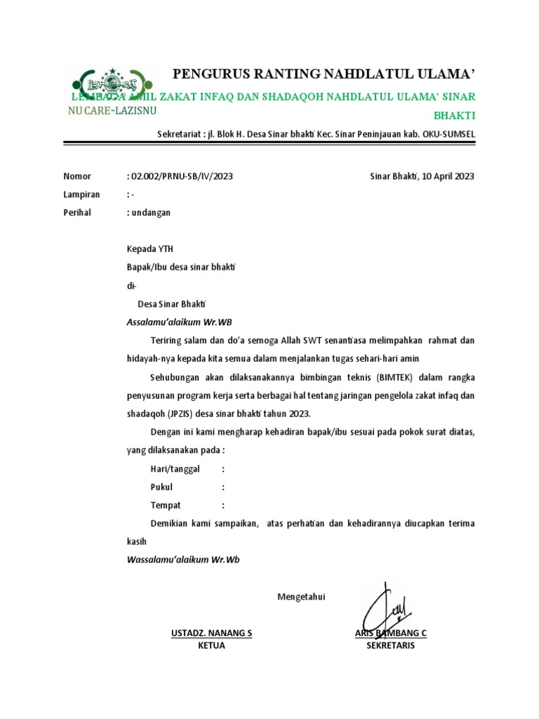 Undangan Bimtek PRNU | PDF