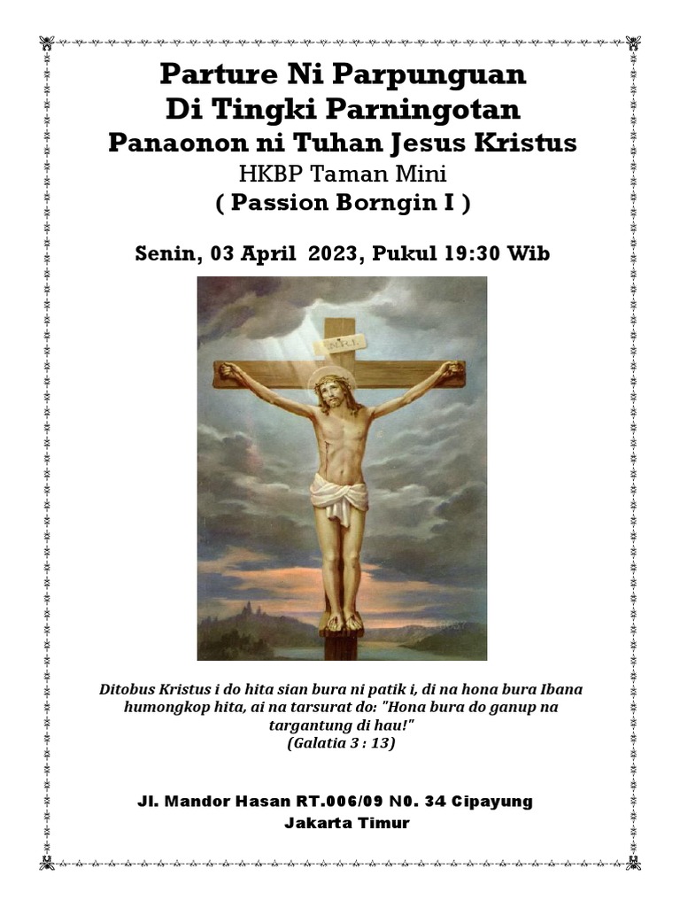 Parture Ni Parpunguan Di Tingki Parningotan: Panaonon Ni Tuhan Jesus ...