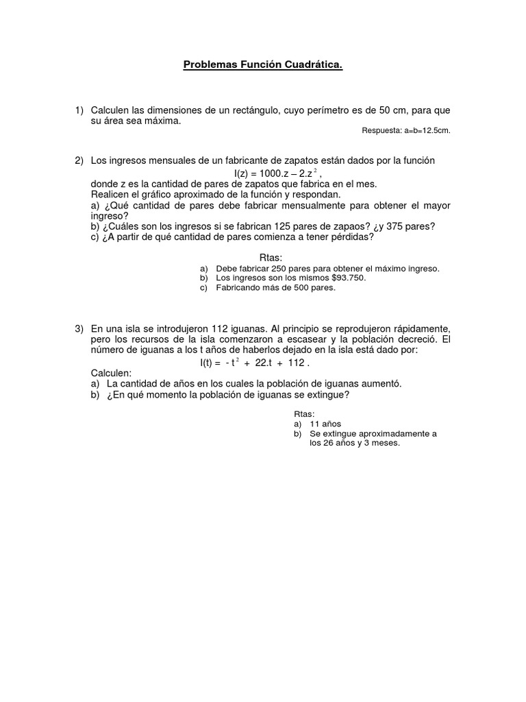 Ejercicios Func Cuadratica | PDF