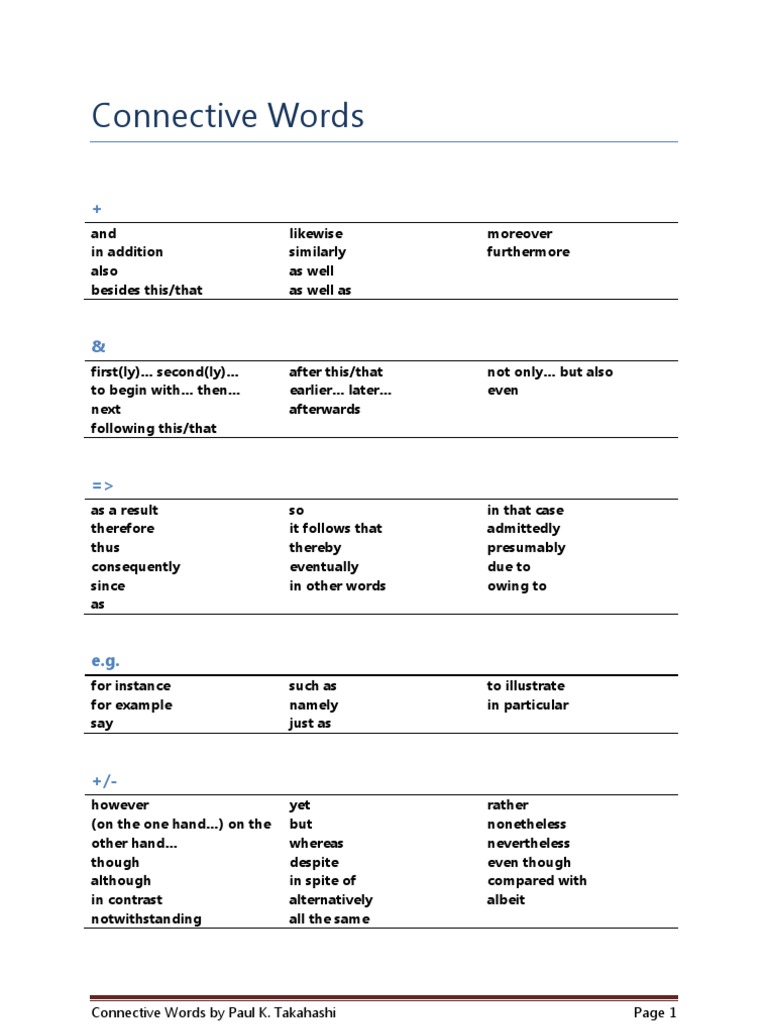 Connective Words | PDF | Language Arts & Discipline