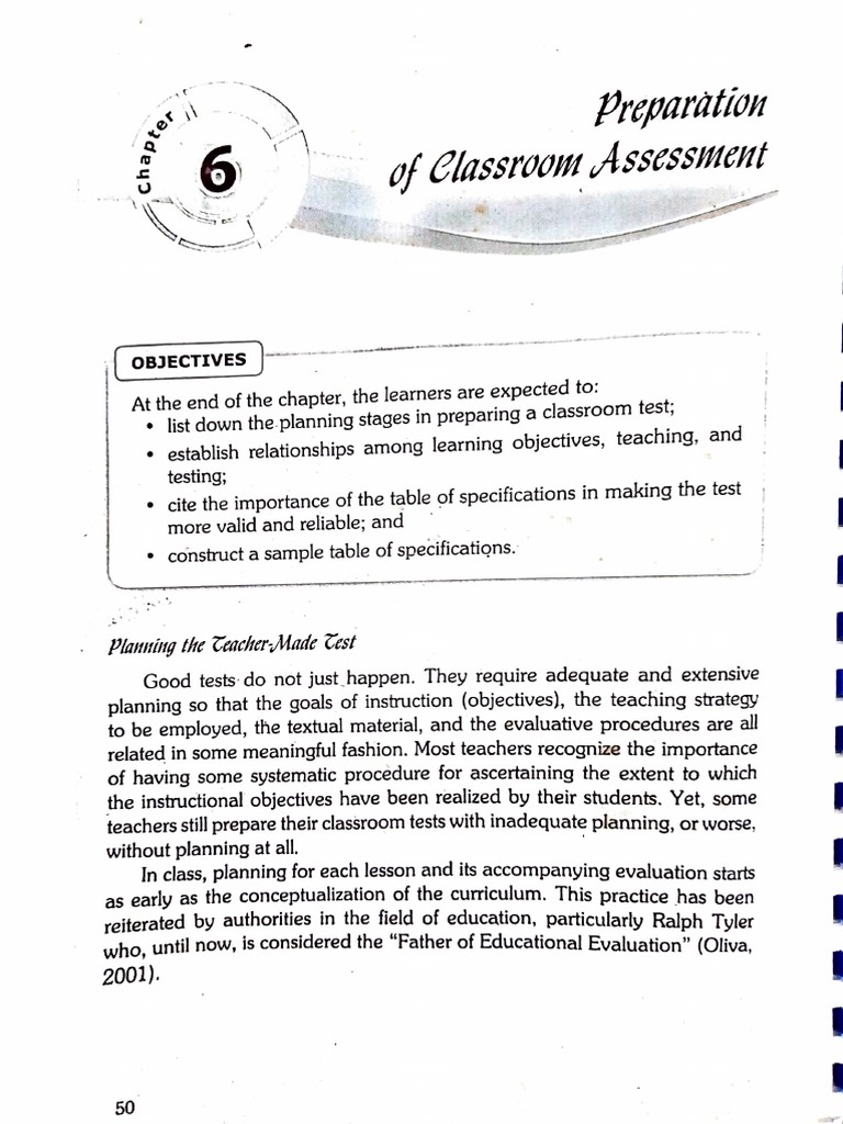 Educ 6 - Chapter 6 Preparation of Classroom Assessment | PDF | Educational Assessment | Teachers