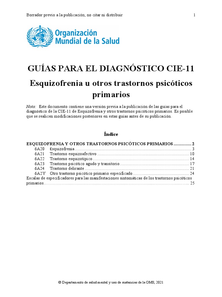 Guías para El Diagnóstico Cie-11 Esquizofrenia U Otros Trastornos Psicóticos Primarios | PDF ...