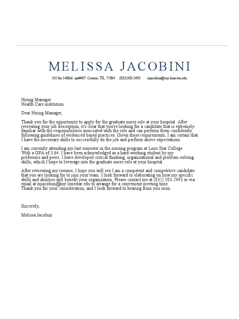 Melissa Jacobini Cover Letter | PDF