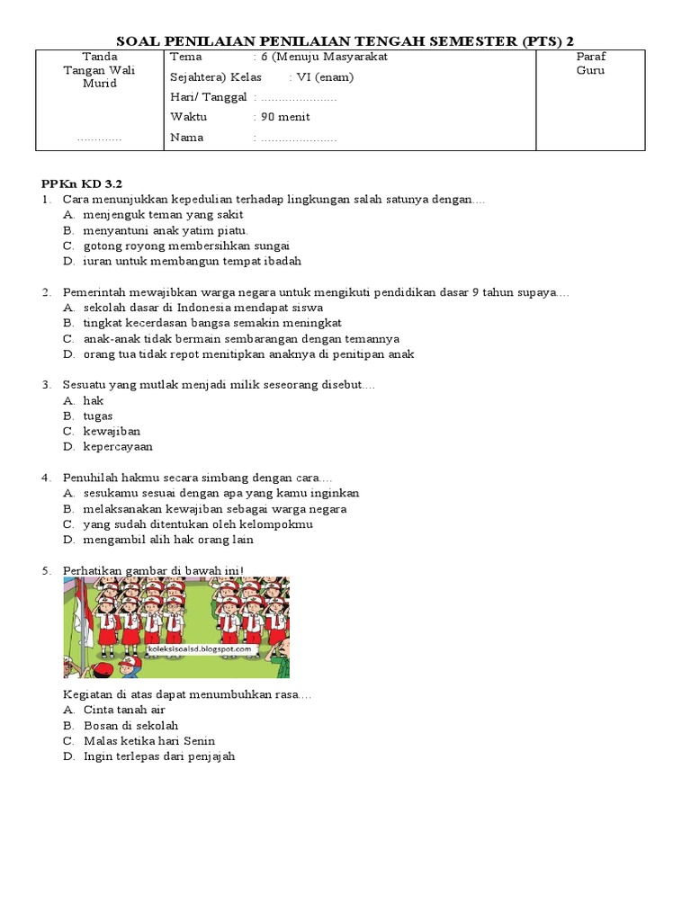 Soal PTS Kelas VI Tema Masyarakat Sejahtera | PDF