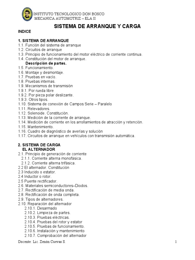 Texto Guia Sistema de Arranque y Carga 200 | PDF | Relé | Engranaje