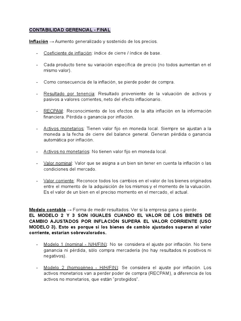 Contabilidad Gerencial - Final | PDF | Inflación | Presupuesto