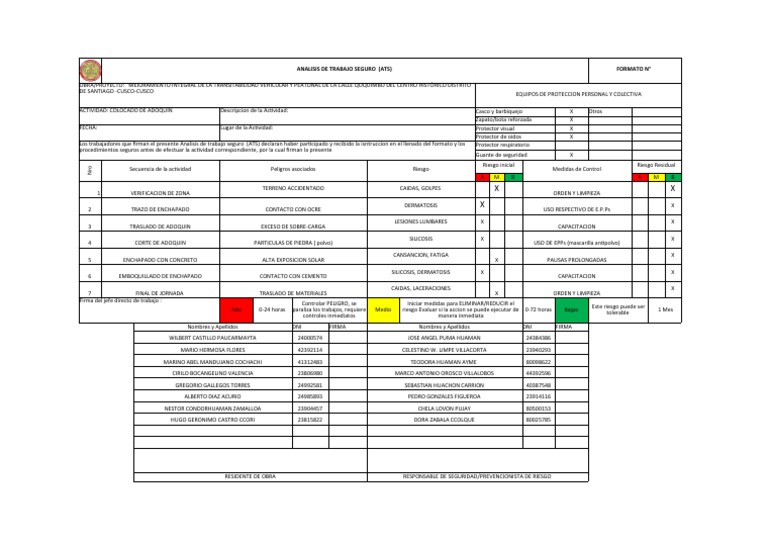 Analisis de Trabajo Seguro (Ats) Formato N° | PDF