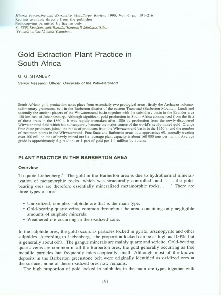 Gold Extraction Plant Practice in South Africa | PDF