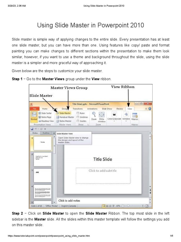 Using Slide Master in Powerpoint 2010 | PDF | Microsoft Power Point | Software Engineering