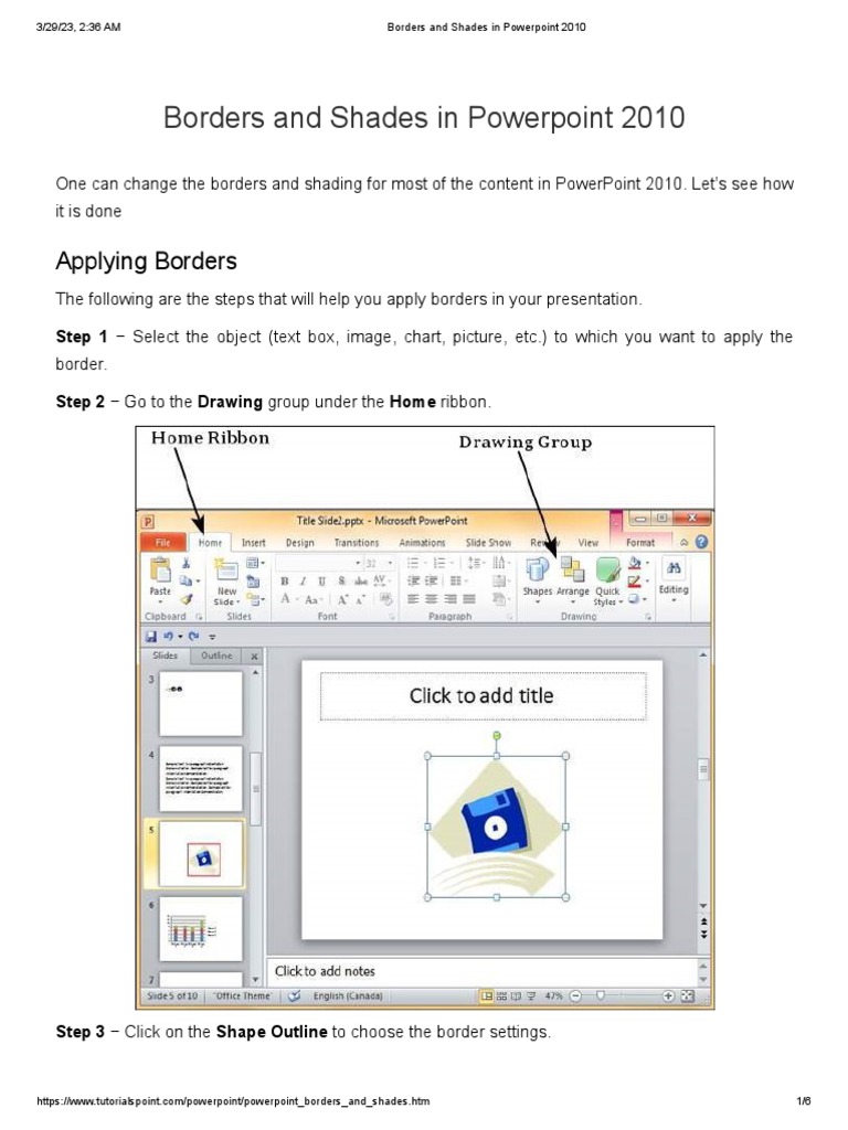 PowerPoint 2010: Borders and Shades Guide | PDF | Graphics | Vision