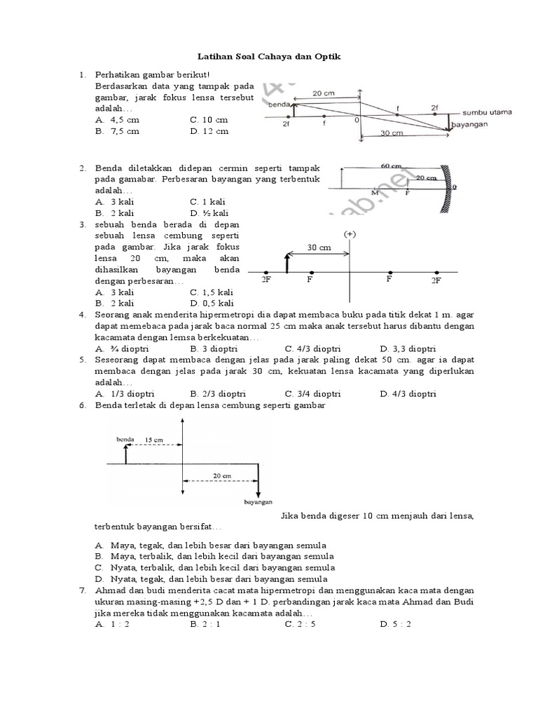 Latihan Soal Cahaya dan Optik Kelas 8 | PDF