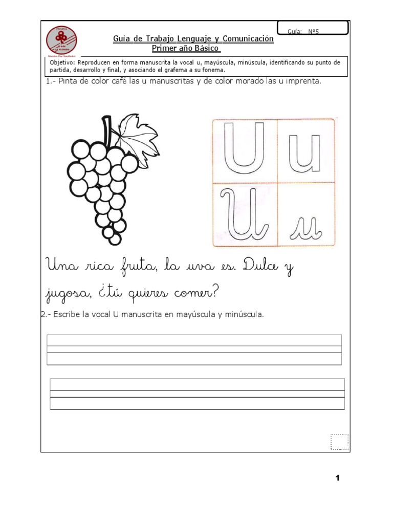 1° Básico Lenguaje Guía Letra U | PDF