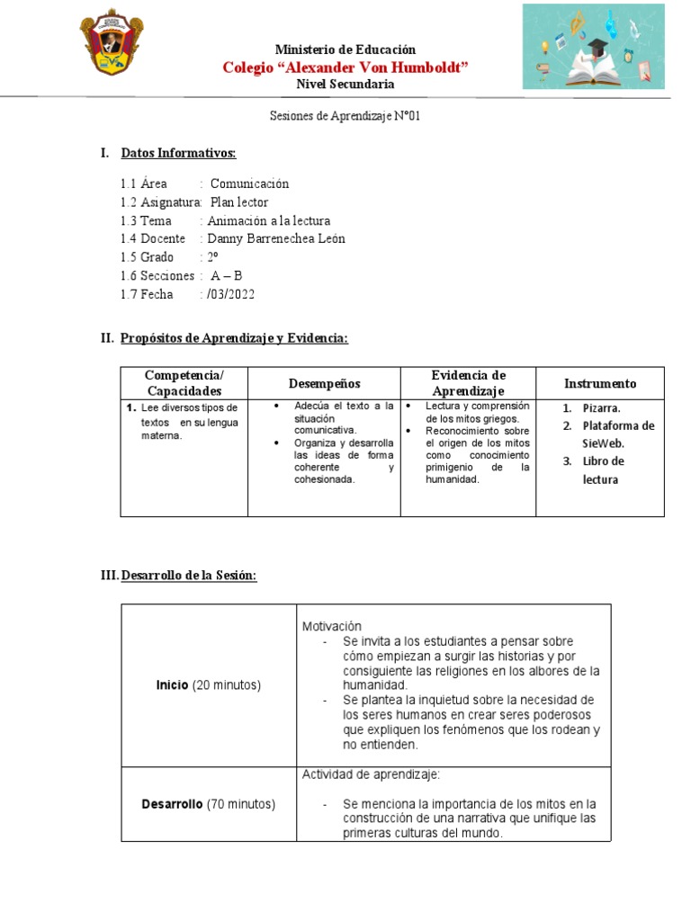 Sesiones 1 Unidad Plan Lector 2° | PDF | Maestros | Aprendizaje