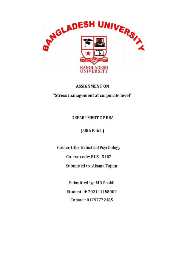 Assignment On "Stress Management at Corporate Level": Department of Bba ...