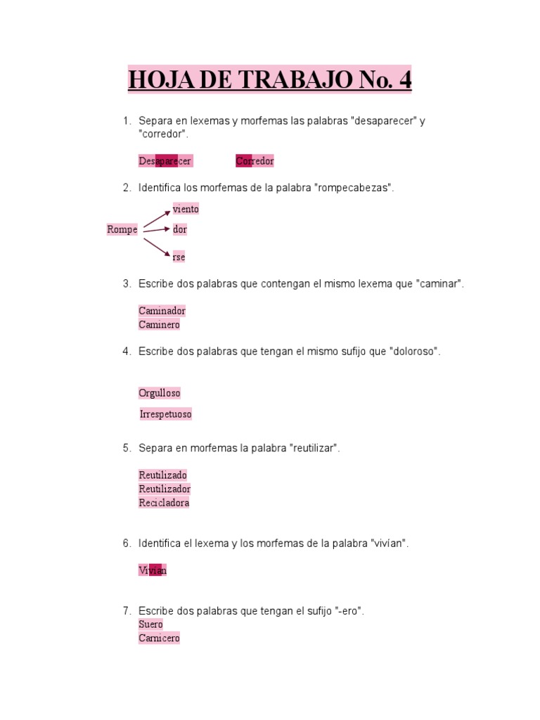 Hoja de Trabajo Lexema y Monema | PDF