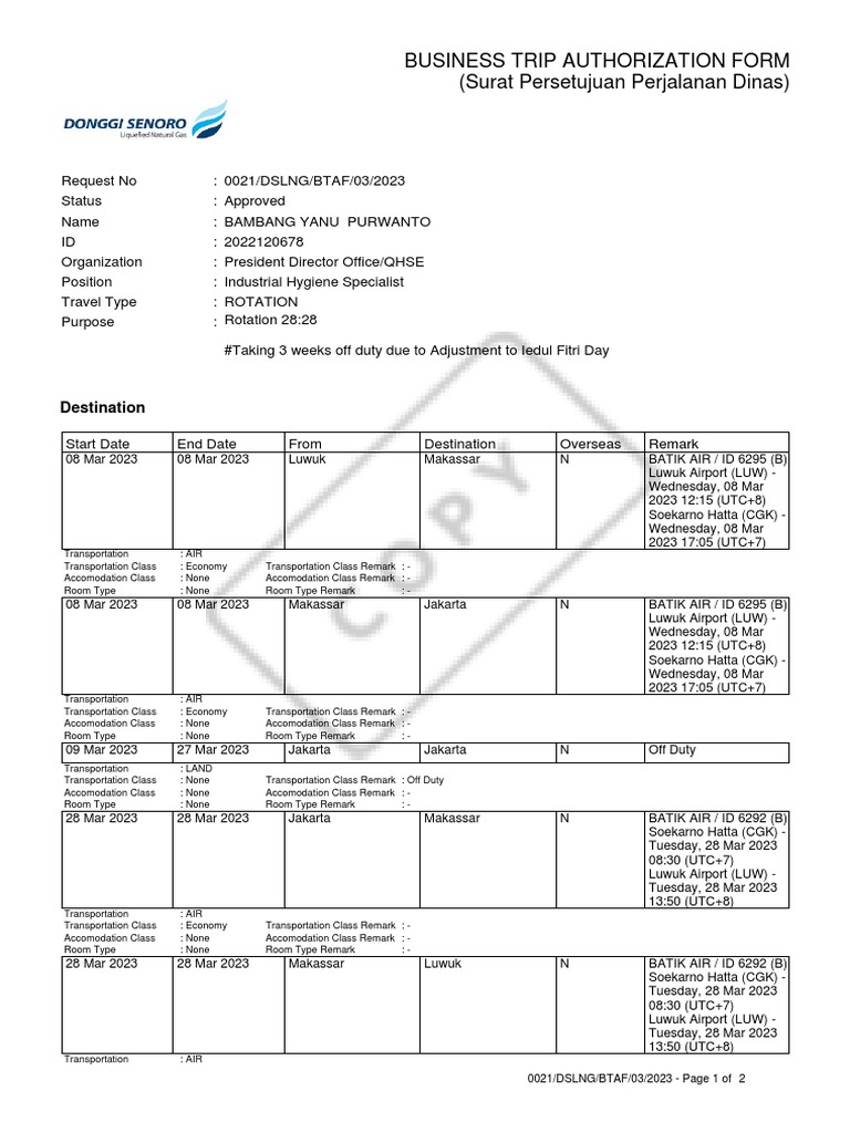 BTAF for Luwuk Business Trip | PDF | Indonesia