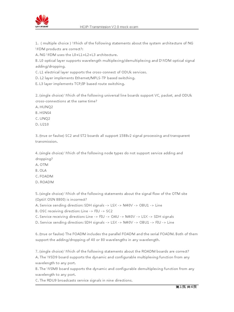 HCIP-Transmission V2.0 Exam Guide | PDF | Wavelength Division ...
