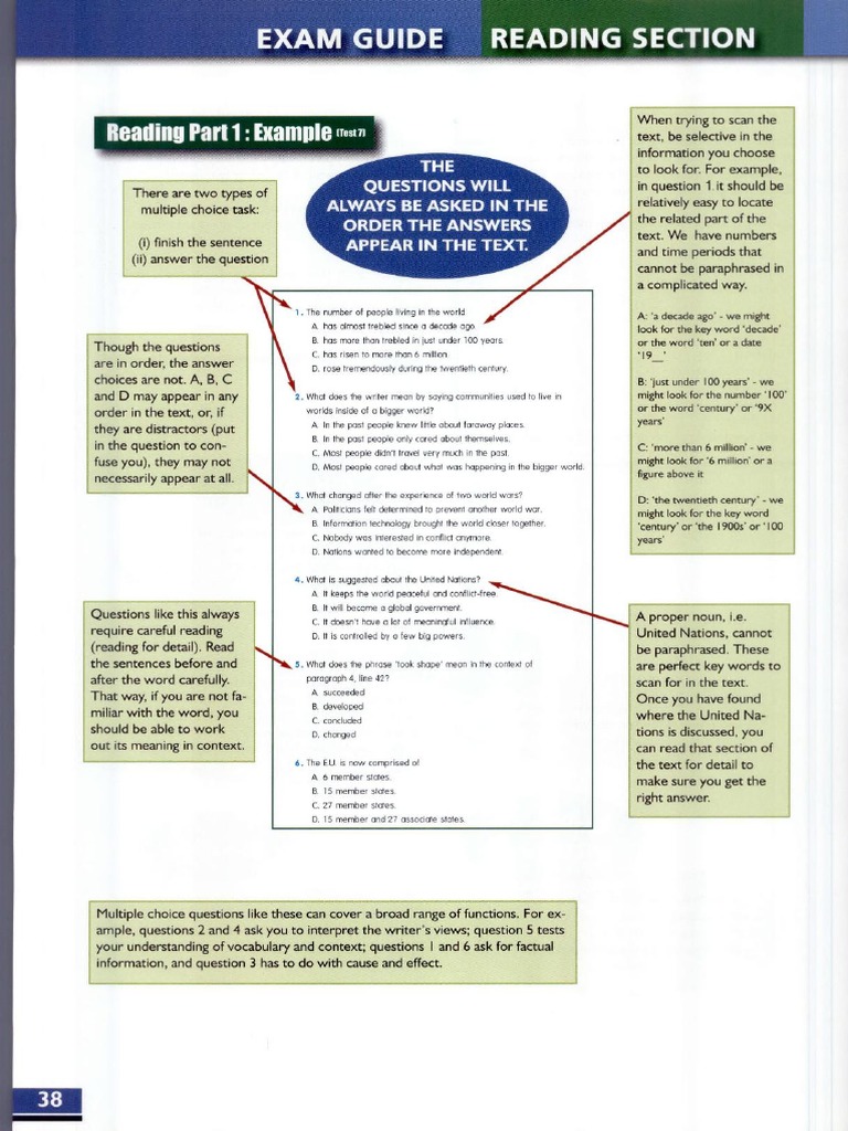 Exam Guide Reading Section: Reading Part 1: Example Resin | Download Free PDF | Question ...
