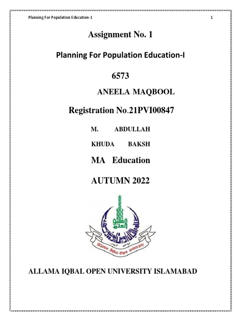Assignment No. 1 Planning For Population Education-I 6573: Aneela Maqbool | Download Free PDF ...