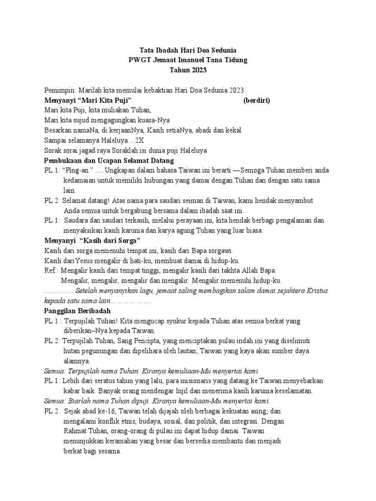 Tata Ibadah Hari Doa Sedunia | PDF