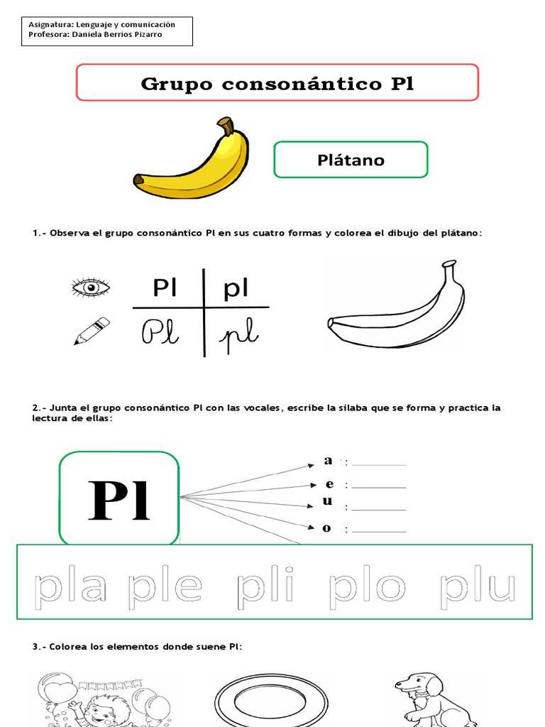 Actividades con el grupo consonántico Pl | PDF | Lingüística
