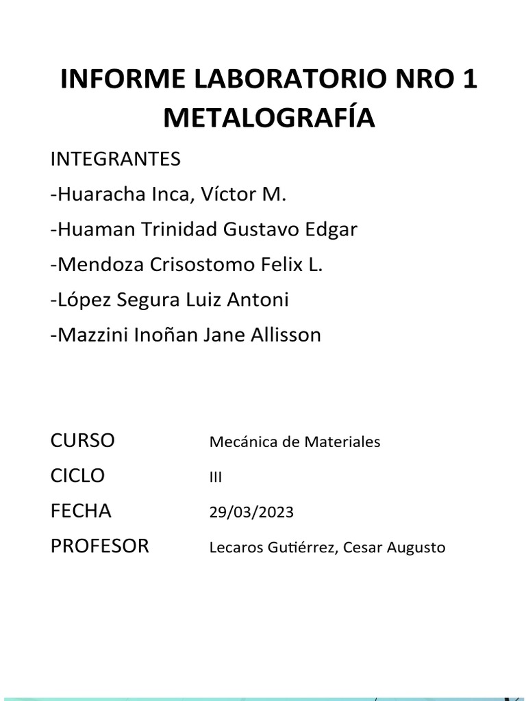 Informe LAB 1 - Metalografia | PDF | Acero | Dureza