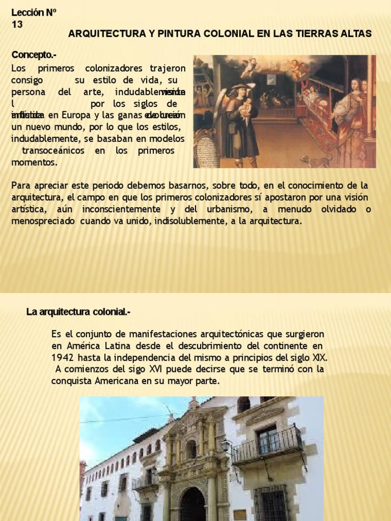 Leccion 13 ARQUITECTURA Y PINTURA COLONIAL EN LAS TIERRAS ALTAS | PDF