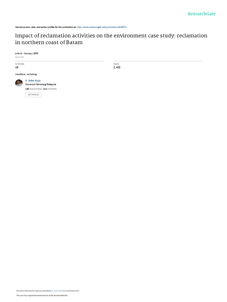 Impact of Reclamation Activities On The | PDF | Mangrove | Coral Reef