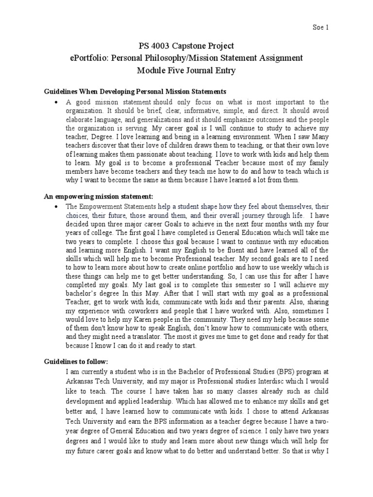 Module Five - Personal Mission - 2 | PDF | Learning Styles | Teachers