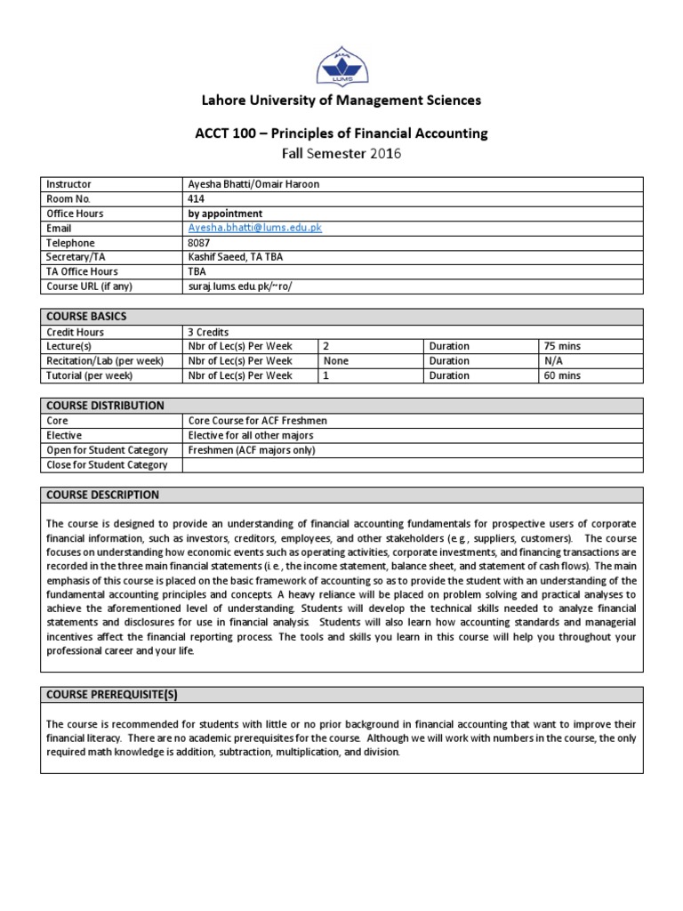 ACCT 100-Principles of Financial Accounting | PDF | Financial ...