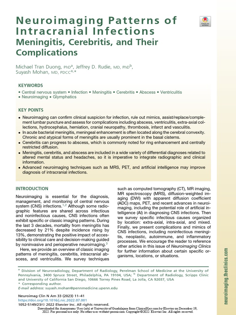 Neuroimaging Patterns of Intracranial Infections | PDF | Meningitis ...