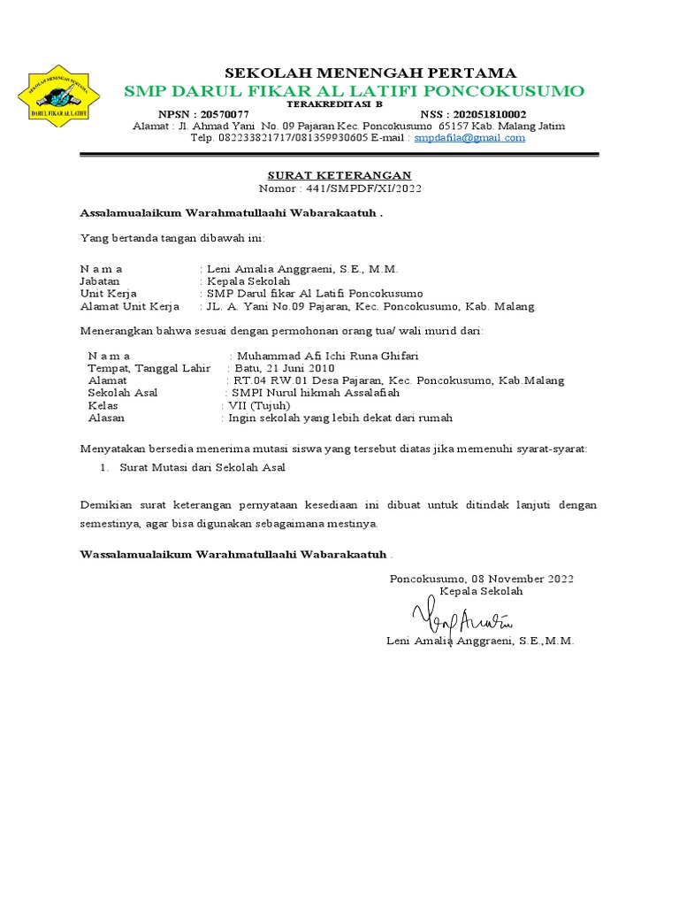 SURAT KETERANGAN DITERIMA | PDF