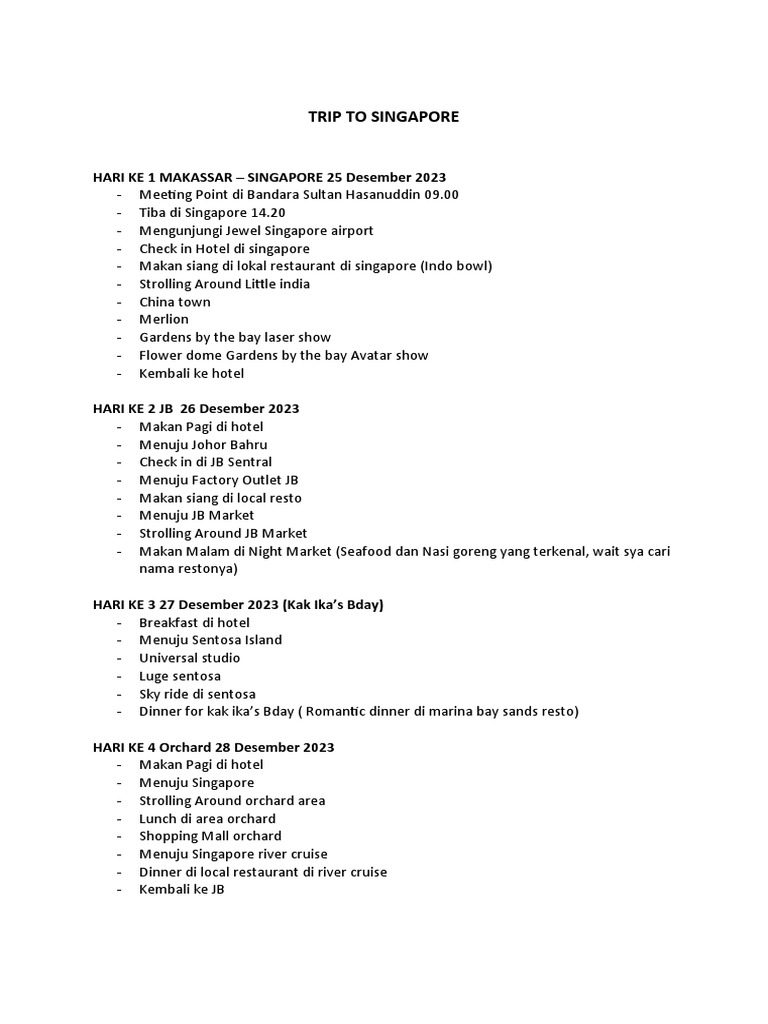 Itinerary Kak Ika | PDF