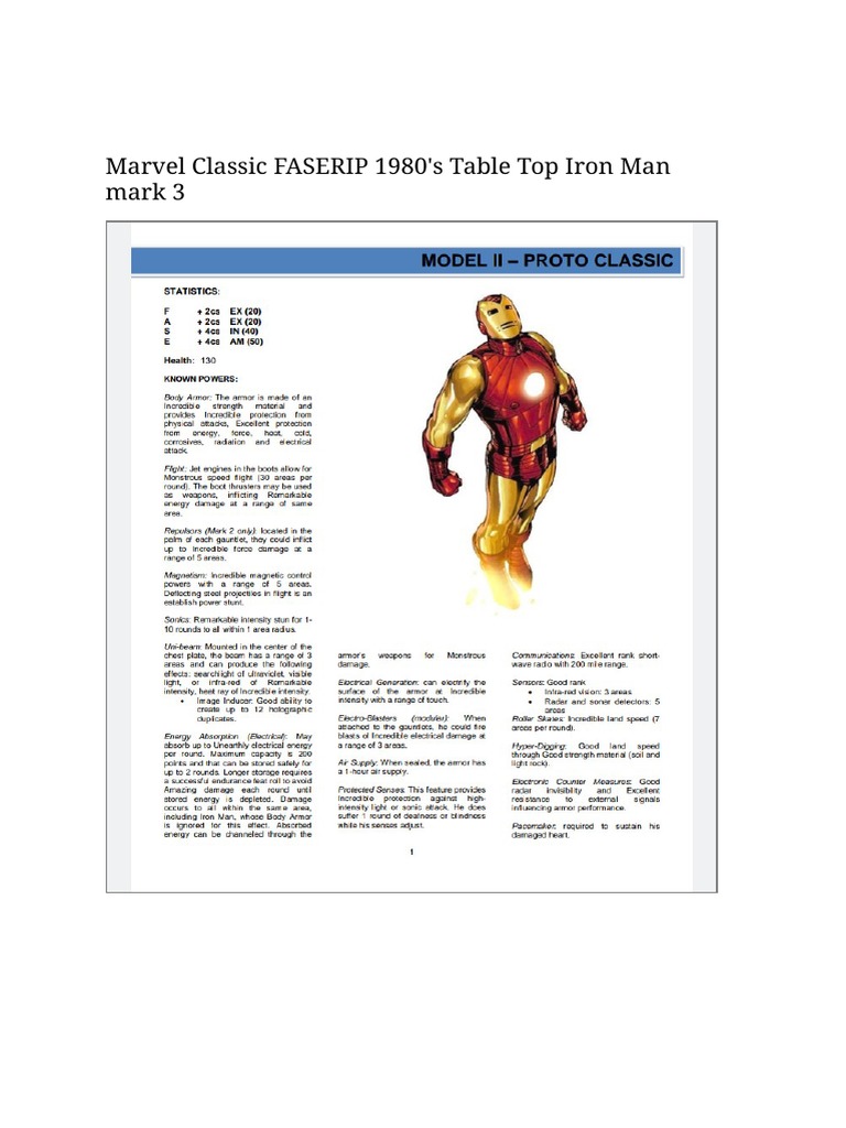 Marvel Classic FASERIP 1980's Table Top Iron Man Model 2 Mark 3 | PDF