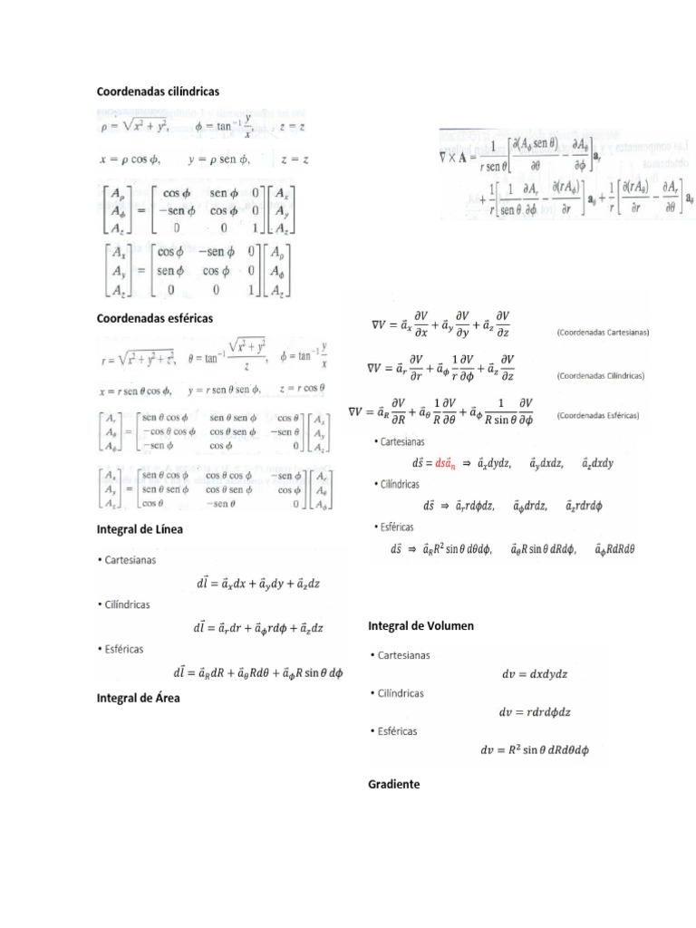 Hoja de Formulas Calculo Vectorial | PDF Hoja de Formulas Calculo Vectorial | PDF