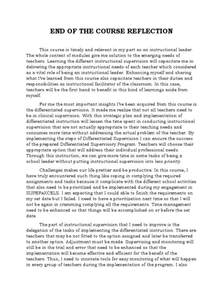 End of The Course Reflection | PDF | Differentiated Instruction | Pedagogy