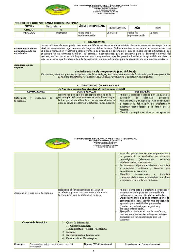 Plan de Clase 6. - 2023 | PDF | Aprendizaje | Innovación