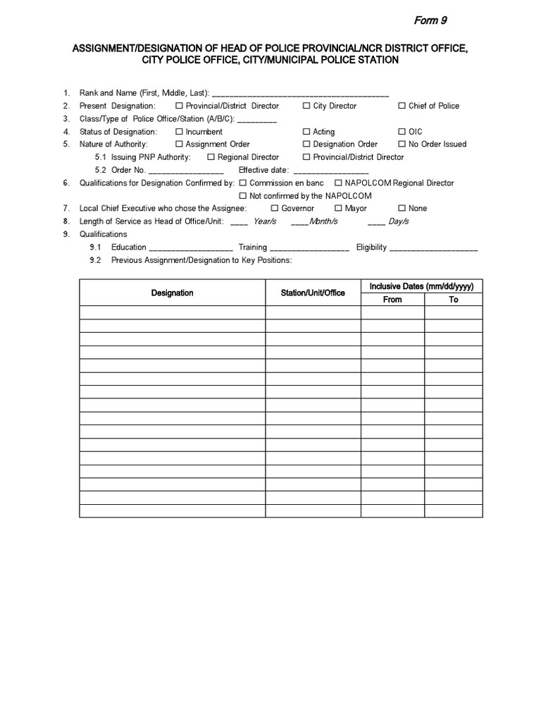 Designation of PD DD CD COP Form 9 9A | PDF | Positions Of Authority ...