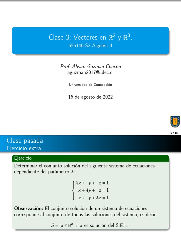 Diapositivas 2 de Algebra 2 UDEC | PDF | Vector Euclidiano | Espacio ...