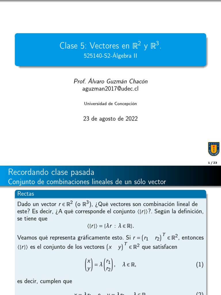 Vectores y Combinaciones Lineales en R2 y R3 | PDF | Vector Euclidiano | Ecuaciones