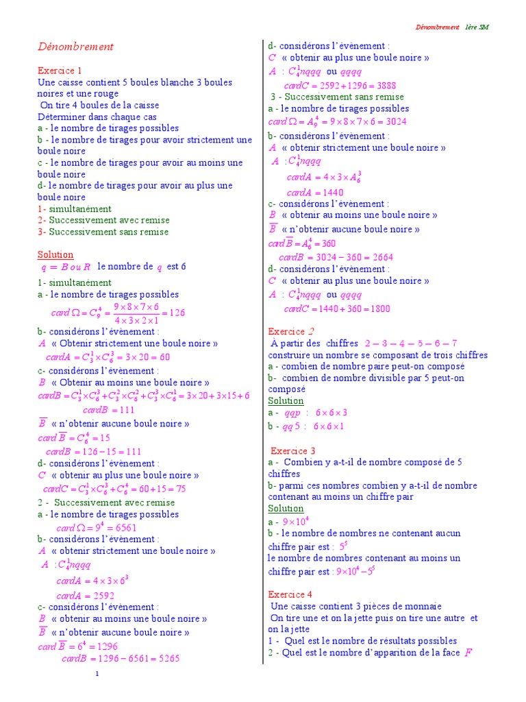 Exercices de Dénombrement Corrigés | PDF