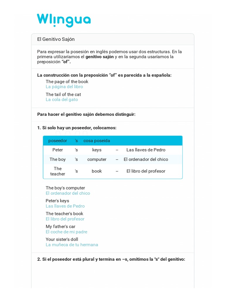 Uso del Genitivo Sajón en Inglés | PDF | Ciencia cognitiva | Relaciones ...