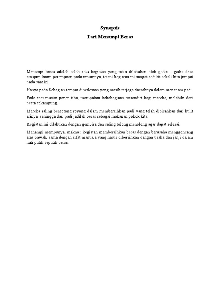 Synopsis Tari Menampi Beras | PDF