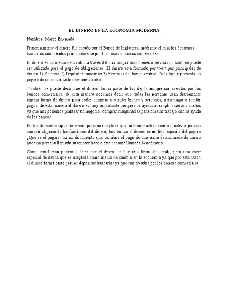 El Dinero en La Economia Moderna | PDF