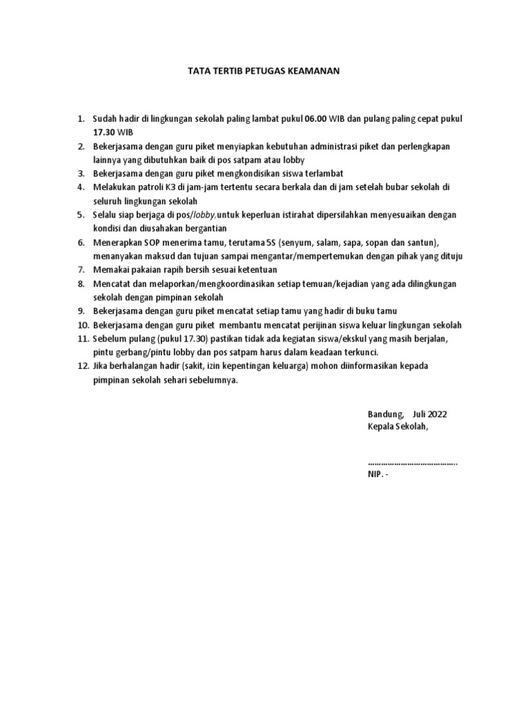 Contoh Tata Tertib Security Sekolah | PDF