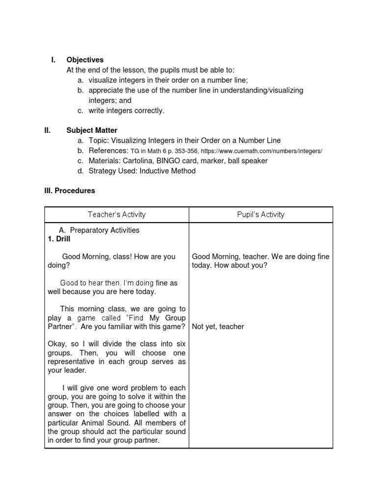 Lesson Plan 1 | PDF | Numbers | Integer