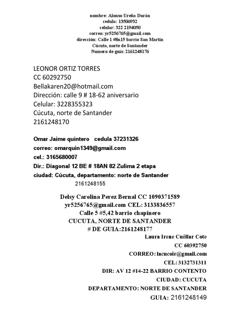 Omar Jaime Quintero Cedula 37231326 Cel.: 3165680007 Dir.: Diagonal 12 BE # 18AN 82 Zulima 2 ...