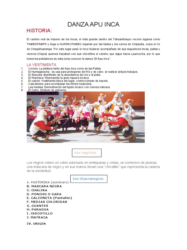 Danza Apu Inca: Historia | PDF | Imperio Inca | Ropa